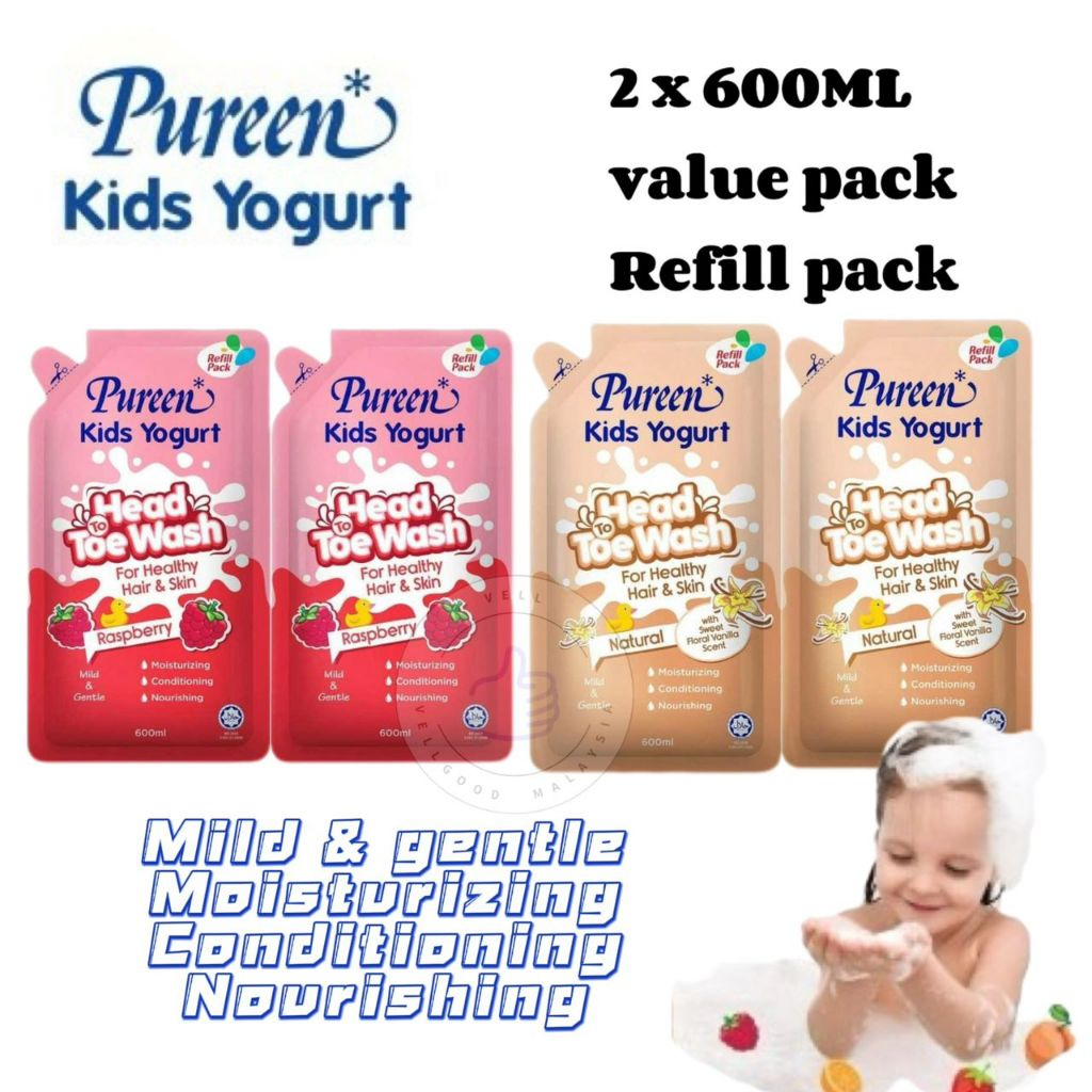 Pureen Kids Yogurt Head To Toe Wash 2x600 ml Twin Pack (Rasberry ...