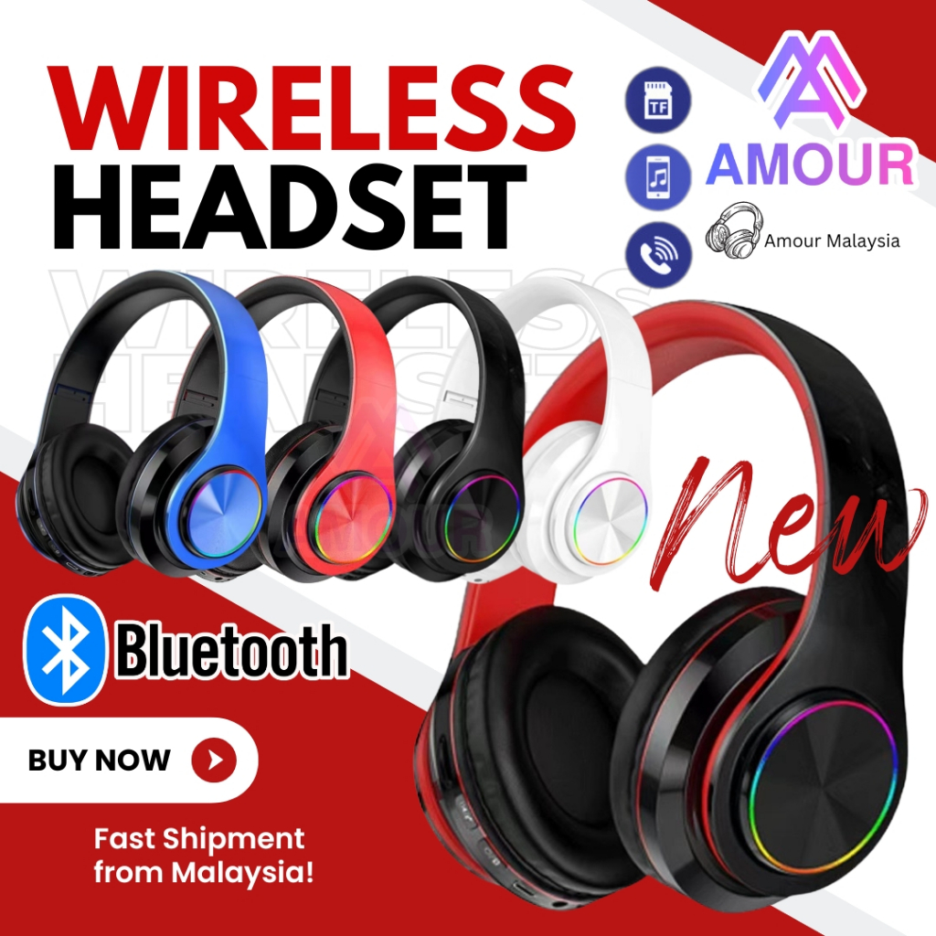 Fon Telinga Tanpa Wayar NEW Headphone Extra Bass Bluetooth Wireless RGB ...