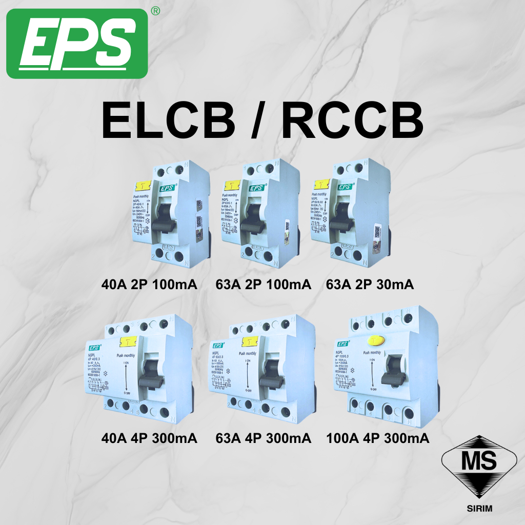 🔥READY STOCK🔥EPS 2 POLE ELCB / RCCB 40A / 63A （10mA / 30mA & 100mA）SIRIM APPROVED | Shopee Malaysia
