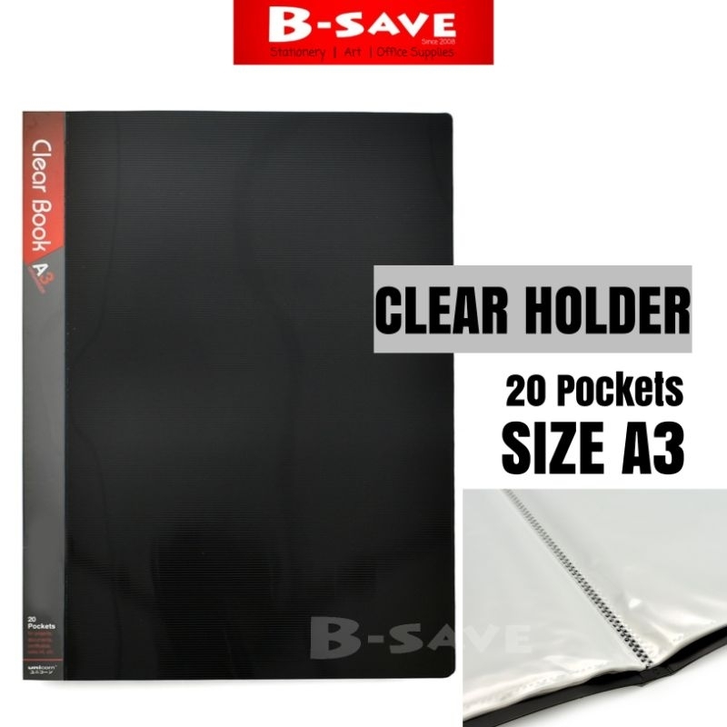 Unicorn A3 Clear File Holder Black 20 Pockets UC-A3-20HT | Shopee Malaysia