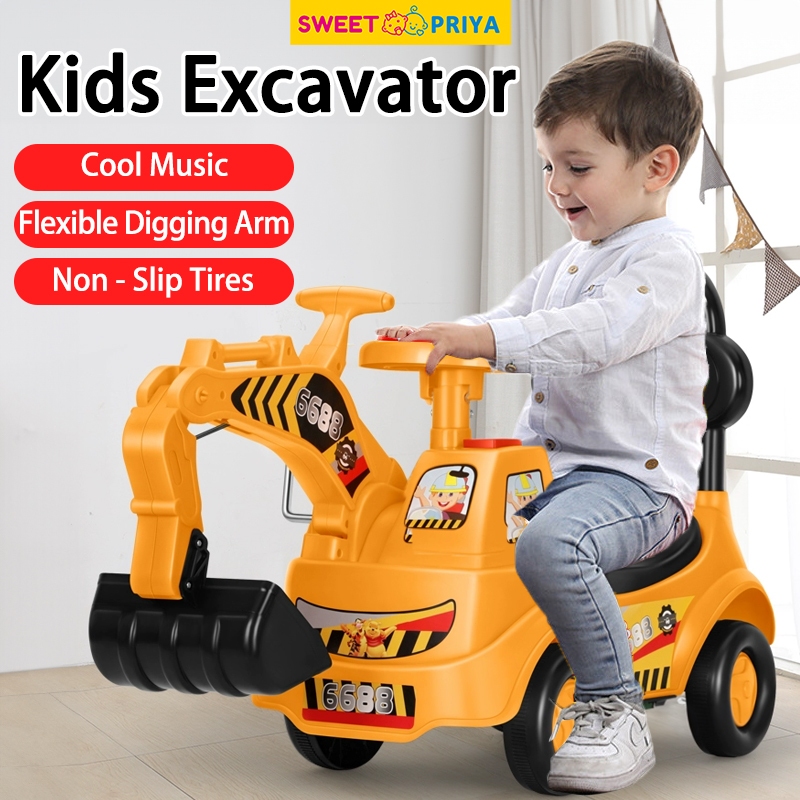 Kids Ride On Excavator Children Digging Machine Push Car Digger Pretend ...