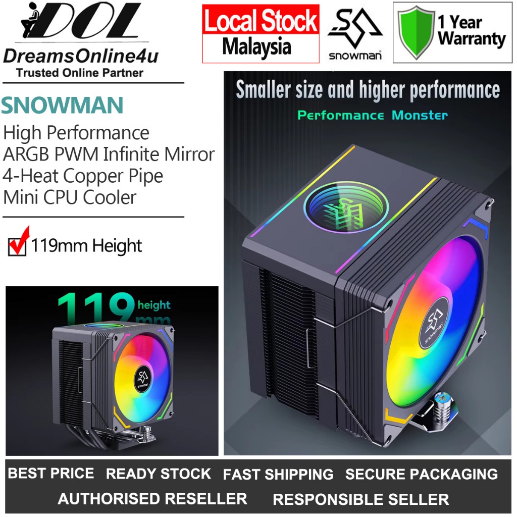 SNOWMAN MX94-V3 Dynamic ARGB Mini CPU Fan Cooler Heatsink MATX ITX ...