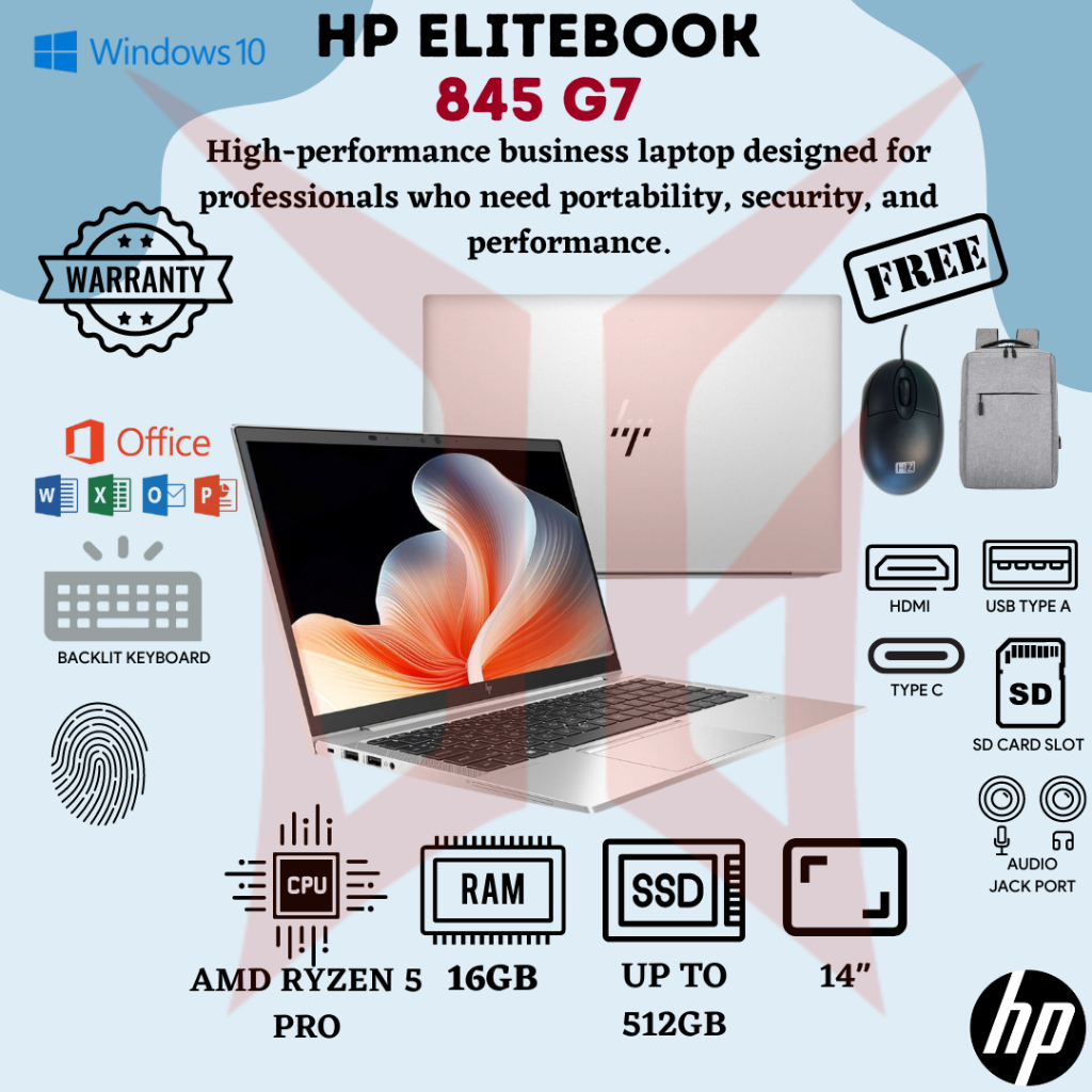 LAPTOP WITH GRAPHIC 14 INCH - HP ELITEBOOK 845 G7 - AMD RYZEN 5 PRO ...
