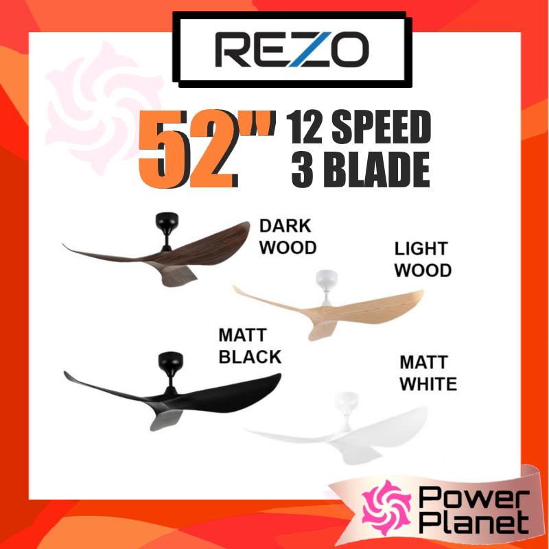 Rezo 52'' KAZE 52/3B Ceiling Fan (Dark Wood /Light Wood / Matt Black ...