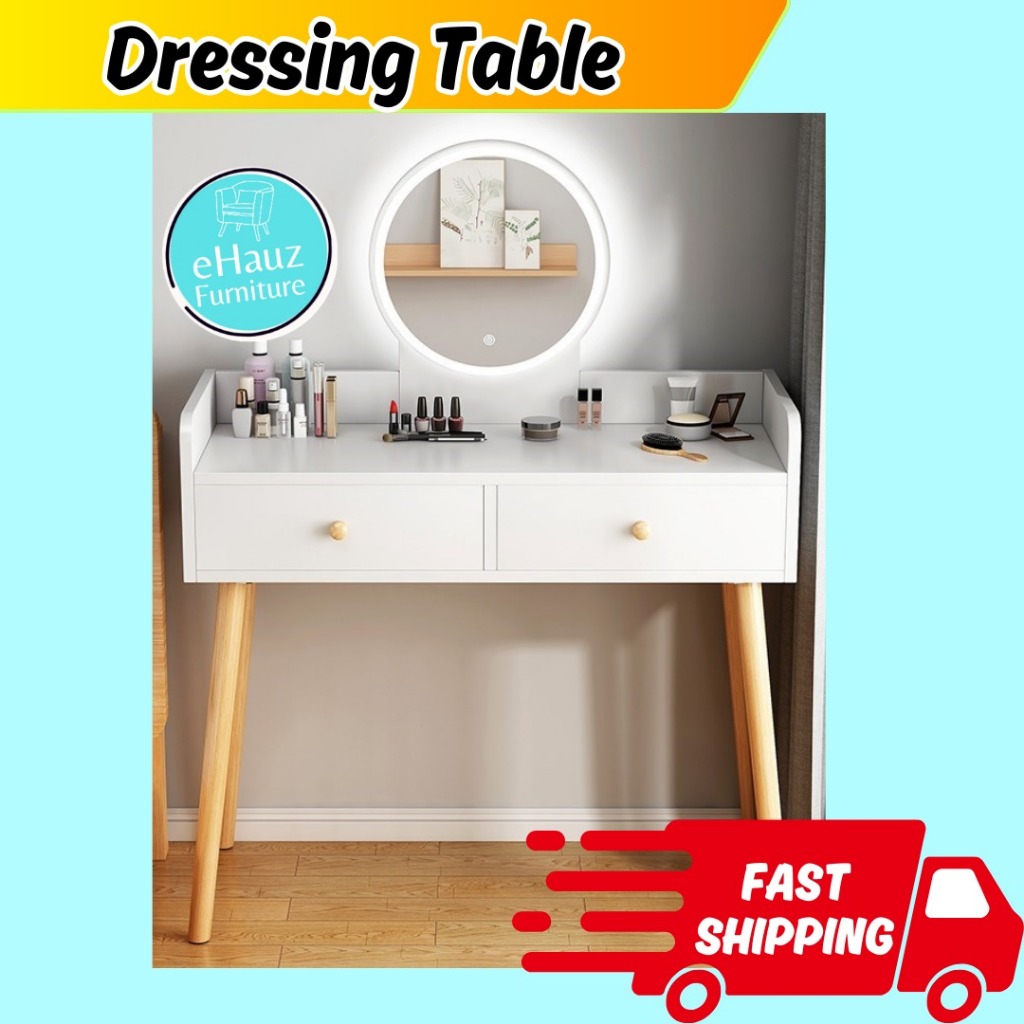 eHauz White Vanity Dressing Table with 2 drawer & mirror LED, Dressing ...