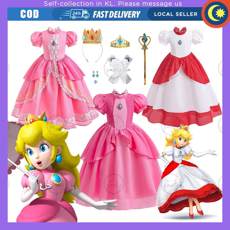 Princess Peach Mario Pink Red Costume Dress Gown Girl Doll Accessories ...
