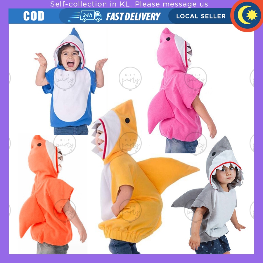 Baby Shark Hood Clothes Costume Kids Toddler Child Grey Yellow Pink ...