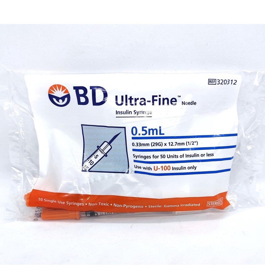 BD Ultra-Fine Needle Insulin Syringe 0.5ml 29G x 12.7mm 10s | Shopee ...