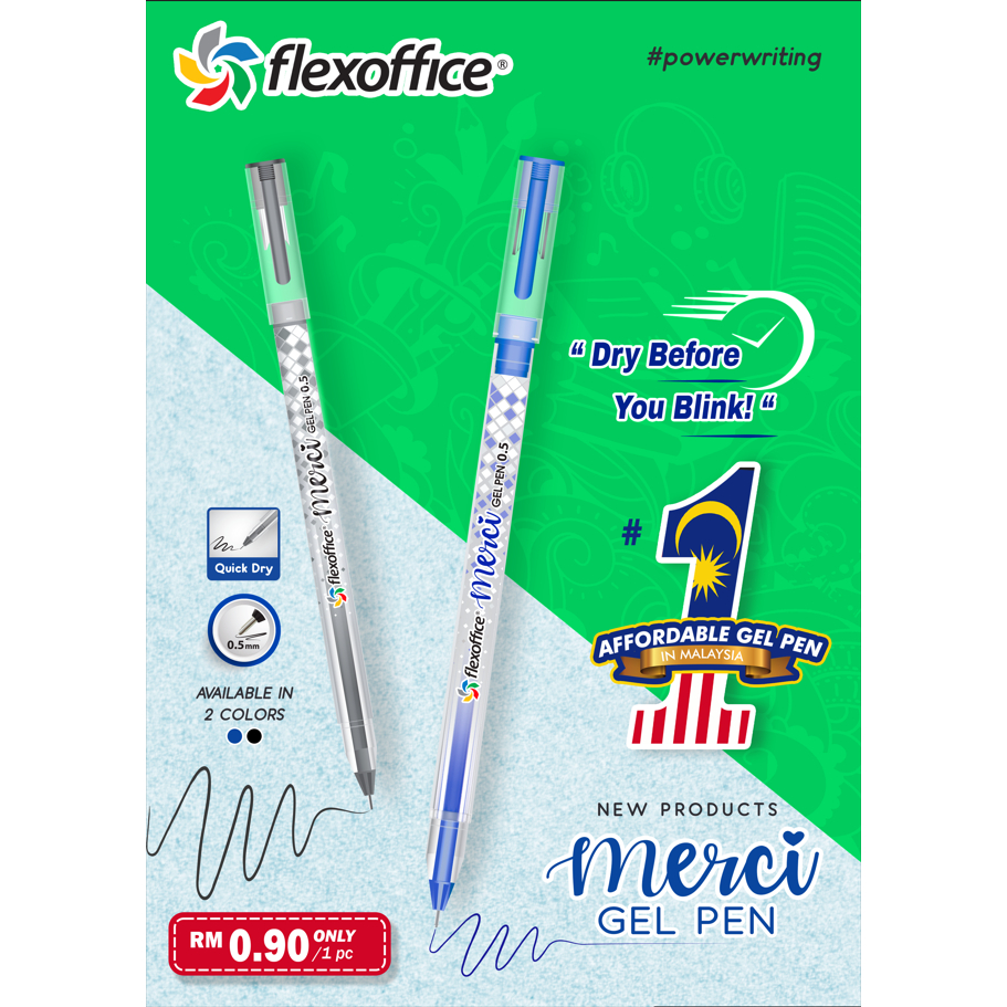 FlexOffice Merci Gel Pen 0.5 Quick Drying Large Capacity Bullet Tip ...