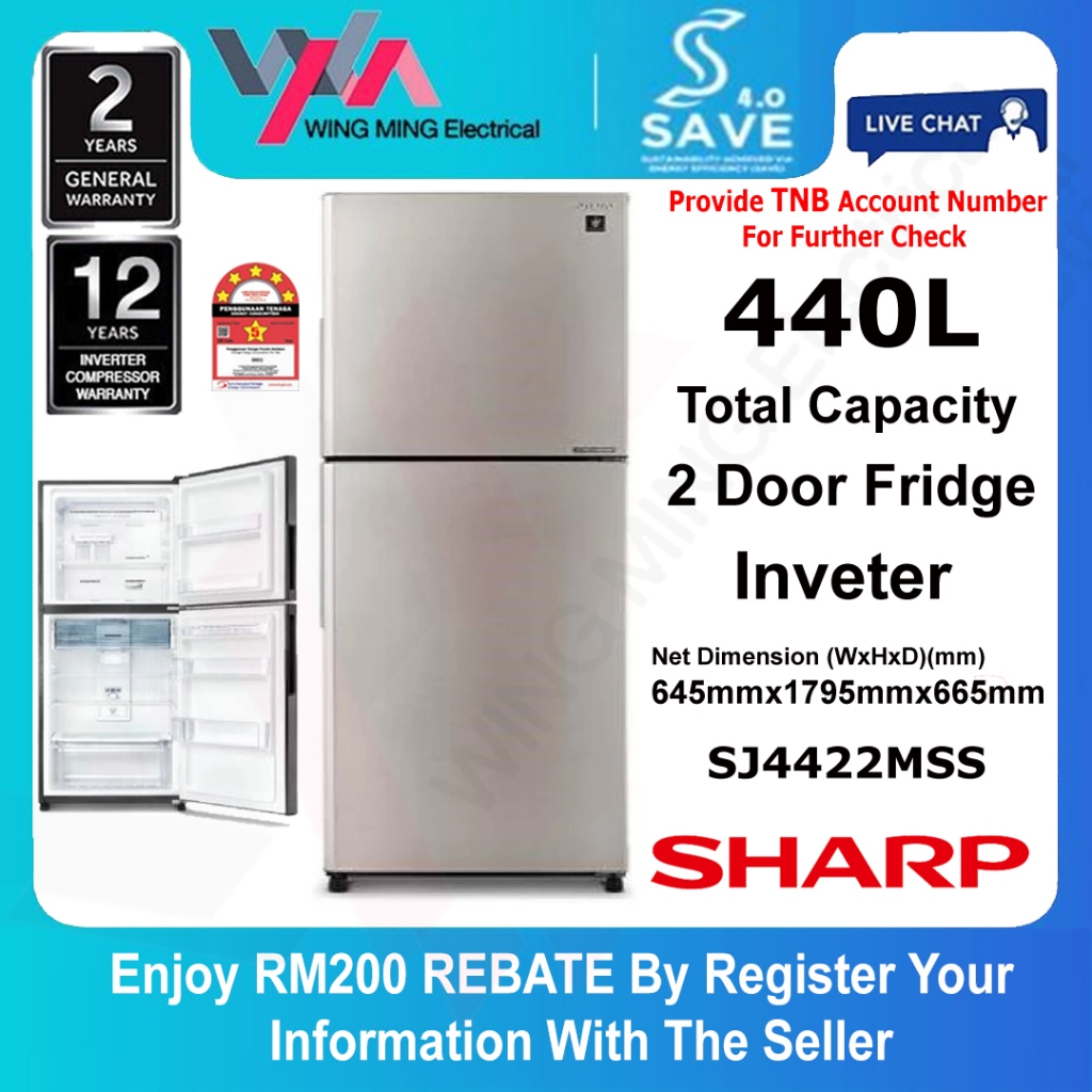 [ Save 4.0 ] Sharp 440L Refrigerator 2 Door/Peti Ais 2 Pintu Inverter ...