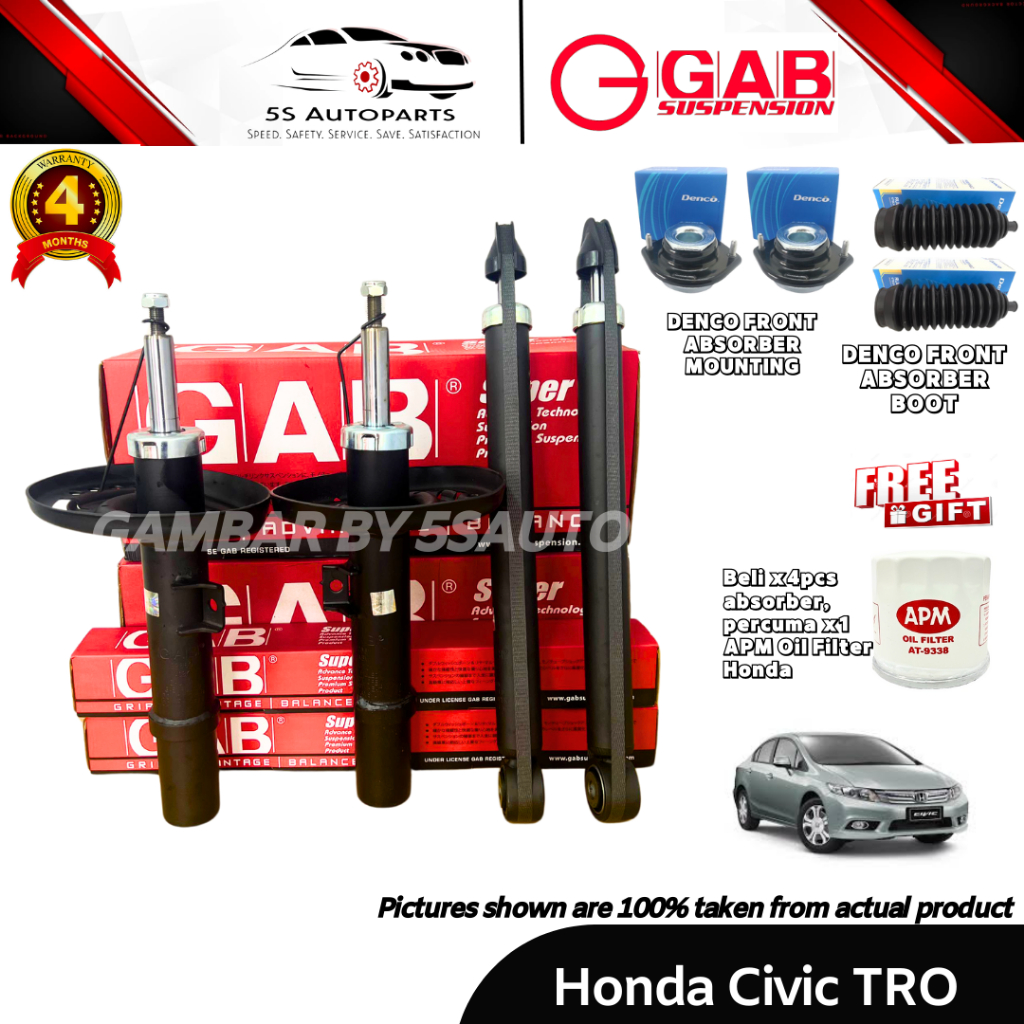 GAB Honda Civic TRO (FB) 2.0 (11'-16') Front (Depan) & Rear (Belakang) Gas Absorber With Denco ...