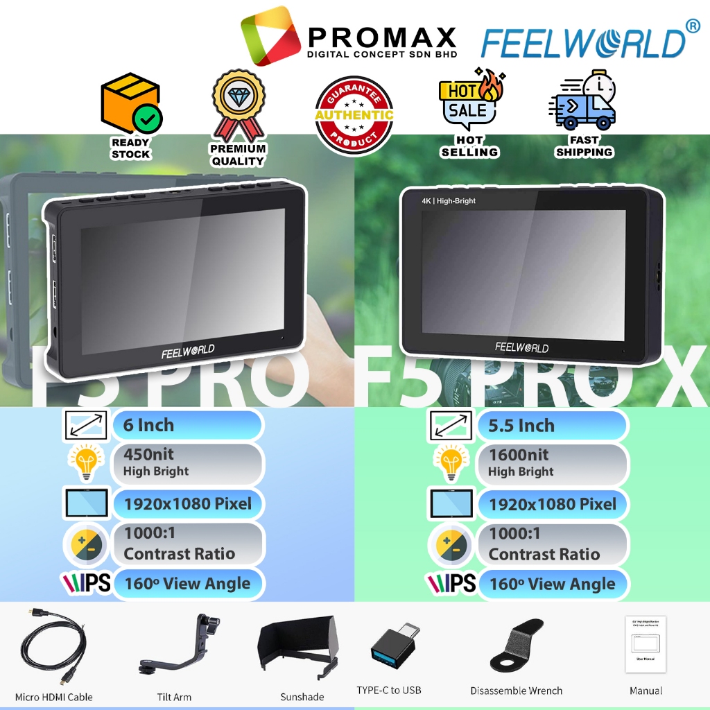 FEELWORLD F5 PRO V4 6" Inch 4K / F5 Pro X 5.5" Touch Screen Monitor ...