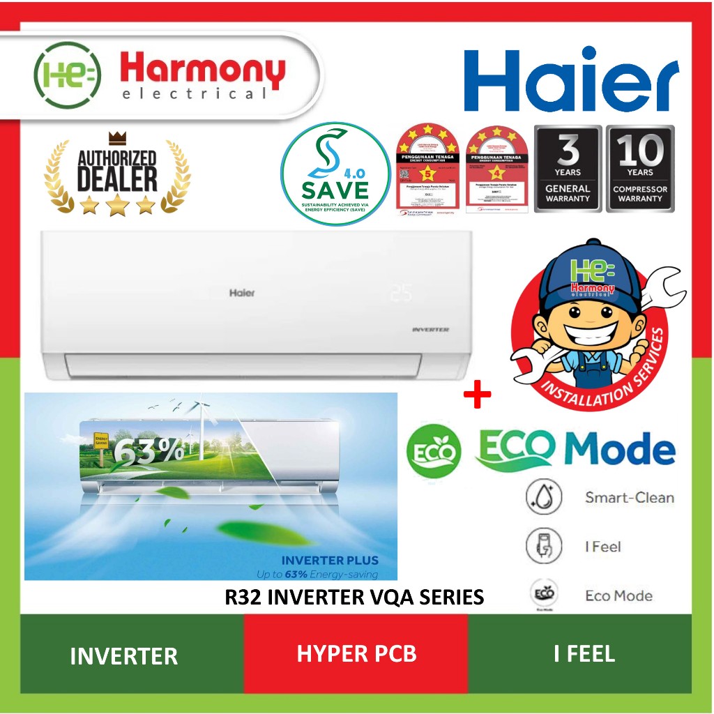 (SAVE 4.0) HAIER 1.0hp - 2.5hp Standard Inverter Air Cond VQA Series ...