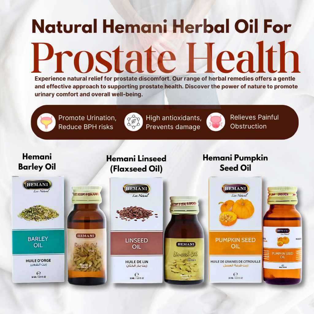 Hemani Oils for Prostate Health Pumpkin Seed, Flaxseed, Barley | Minyak ...