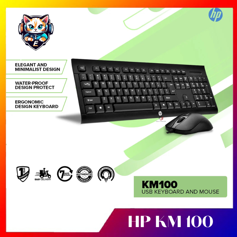 HP KM100 KEYBOARD AND MOUSE COMBO WIRED USB OFFICE DESKTOP PC KEYBOARD ...