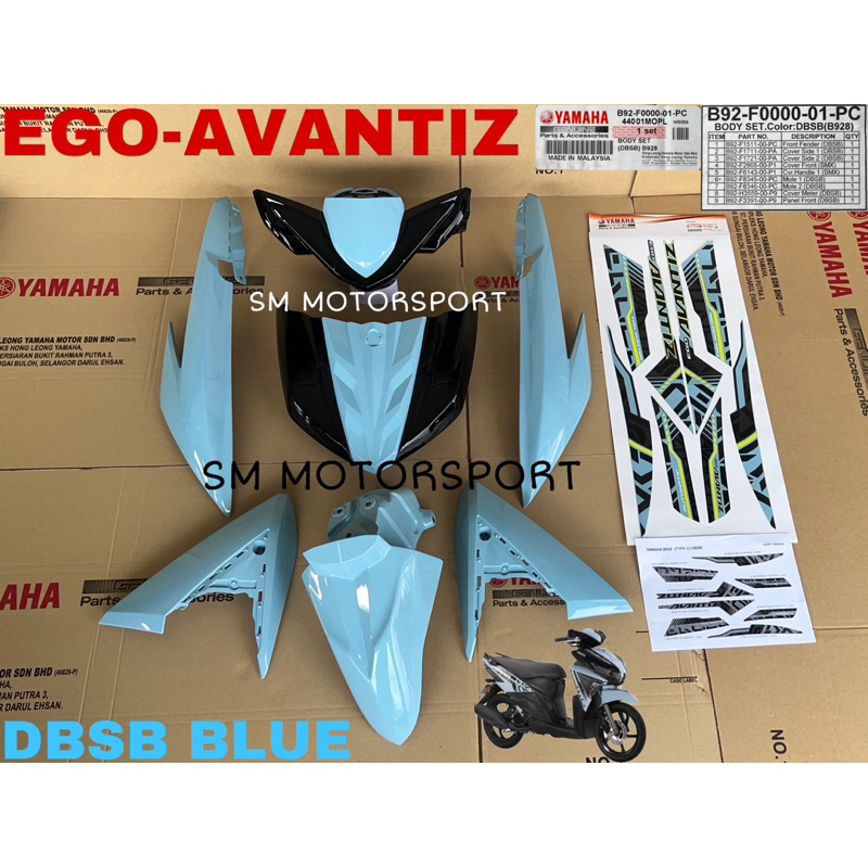EGO AVANTIZ DBSB SKY BLUE BODY COVER SET & STRICKER STRIPE YAMAHA 100% ...