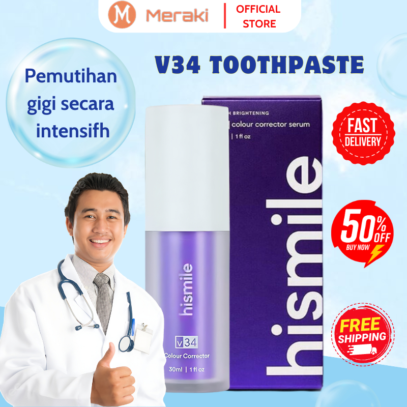 HISMILE V34 30ml Toothpaste Ubat Gigi Putih Tona ungu / Ubat gigi menghilangkan kotoran pada ...