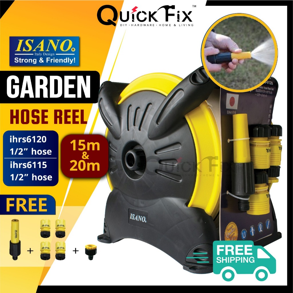 QuickFix [NEW] ISANO Water Hose Reel Pipe Garden 15m & 20m Wall ...