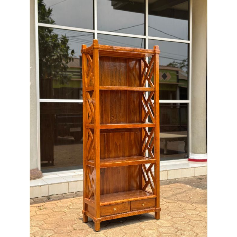 Almari Buku Kayu Jati Rakh Buku Jati/Teak Wood Book Shelf Rak Buku Jati ...