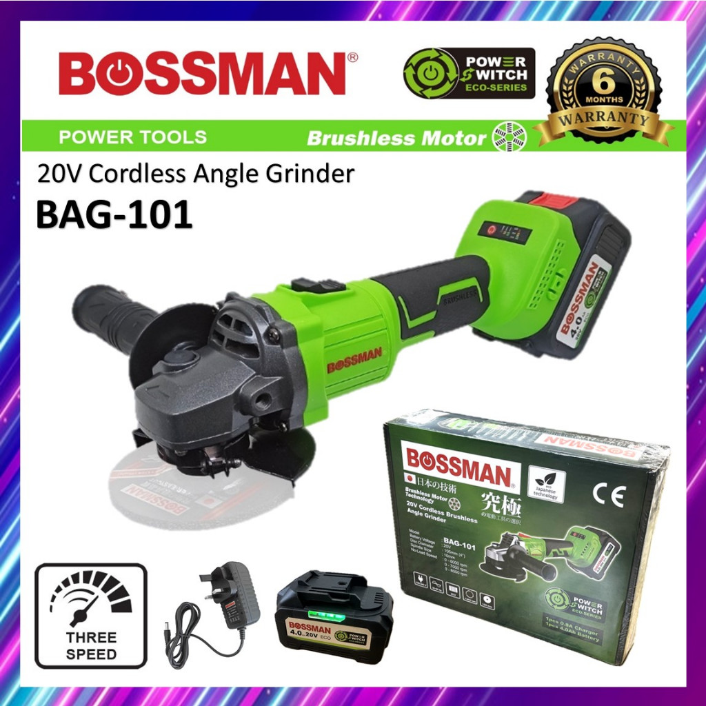 BOSSMAN 20V Cordless Brushless Angle Grinder With Speed Control BAG101 ...