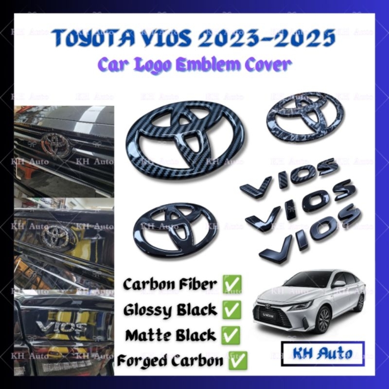 Toyota Vios 2023-2025 Car Front Logo Rear Emblem Cover Carbon Design ...