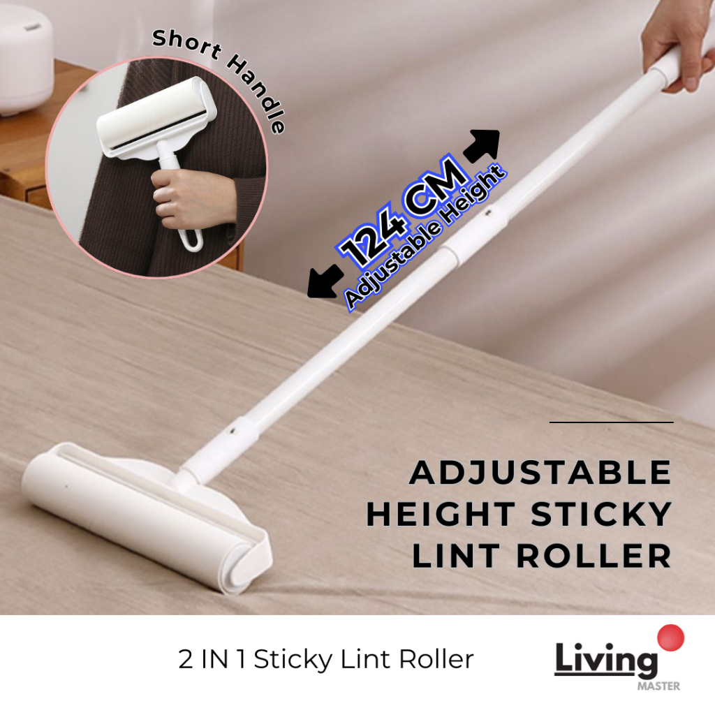 Sticky Lint Roller Long Handle Pet Hair Dust Remover Detachable Cleaner ...