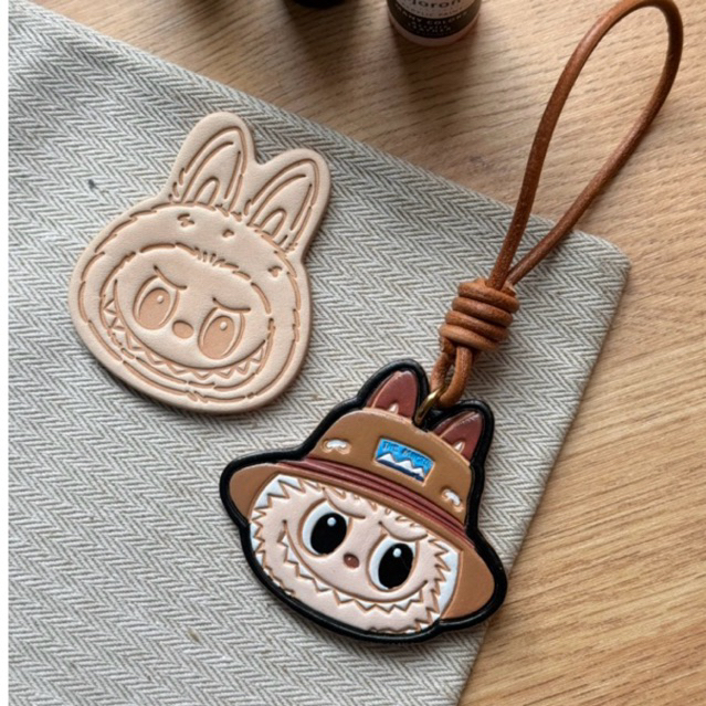 Premium leather labubu with hat/handpaint labubu keychain/keytag ...