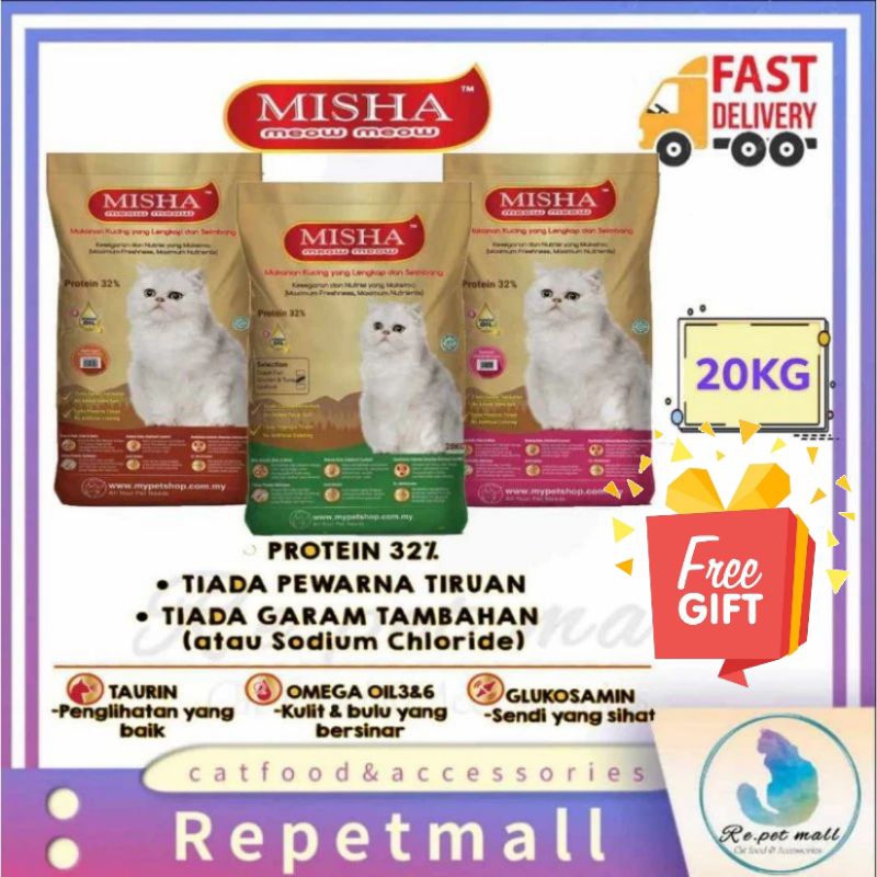 MISHA 20KG Original Pack (Chicken Tuna / Ocean Fish / Seafood )Dry Cat ...