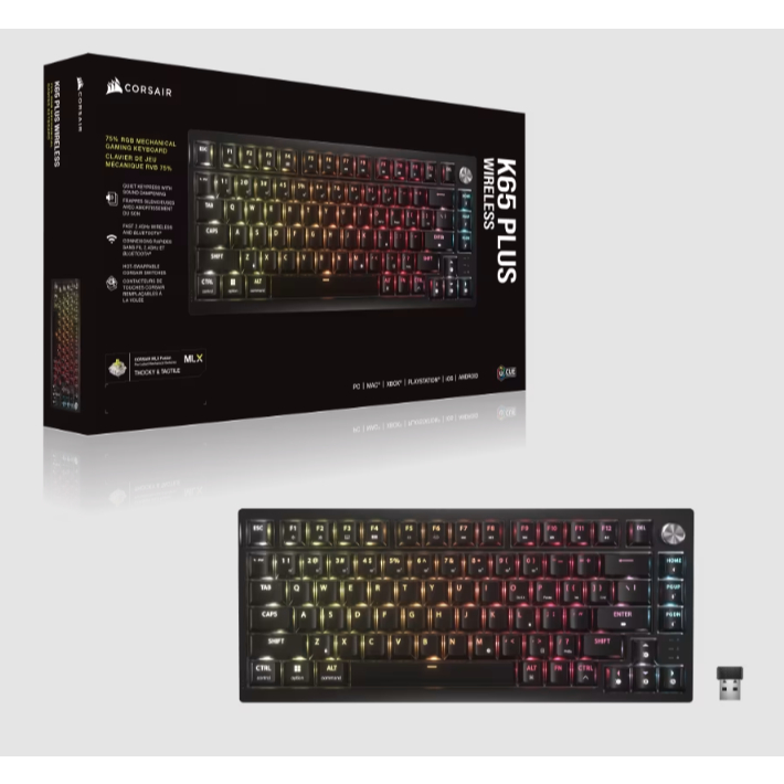 # CORSAIR K65 PLUS WIRELESS 75% RGB Mechanical Gaming Keyboard - BLACK ...