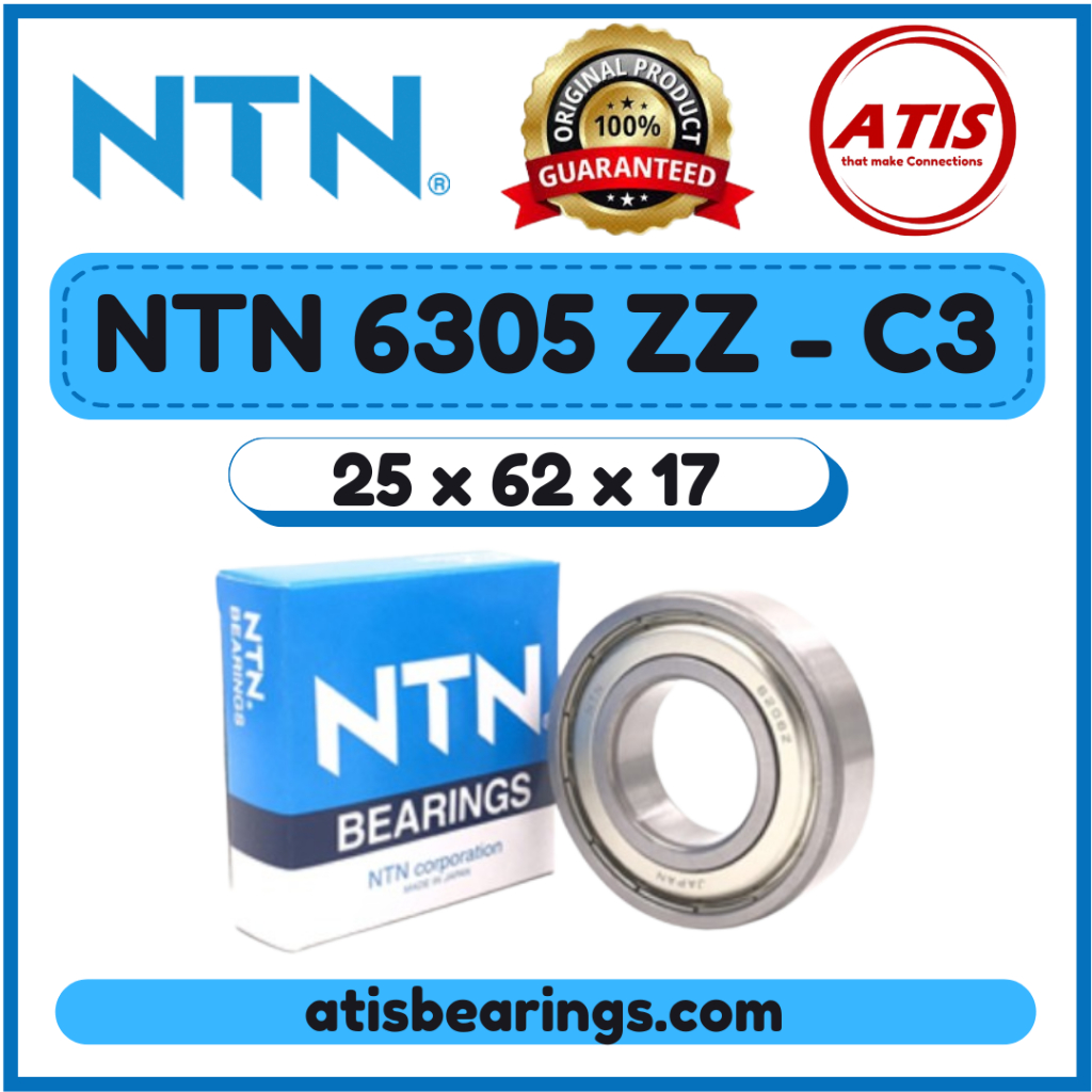 NTN 6305 ZZ ( 25 x 62 x 17 ) 100% ORIGINAL Shielded Type Deep Groove Ball Bearings | Shopee Malaysia
