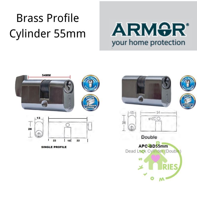 ARMOR 55m Oval Profile / 55mm Single Profile Cylinder with Thumb Turn ...