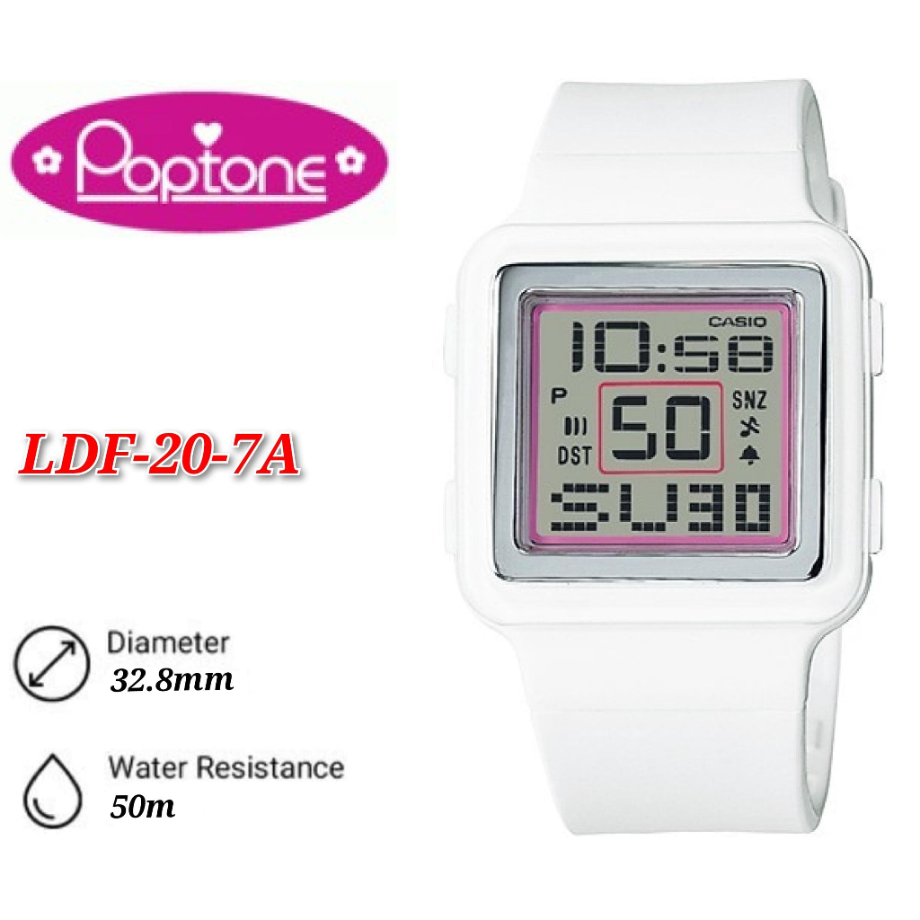 Casio Poptone Unisex White Resin Digital Watch Item No. LDF-20-7A ...