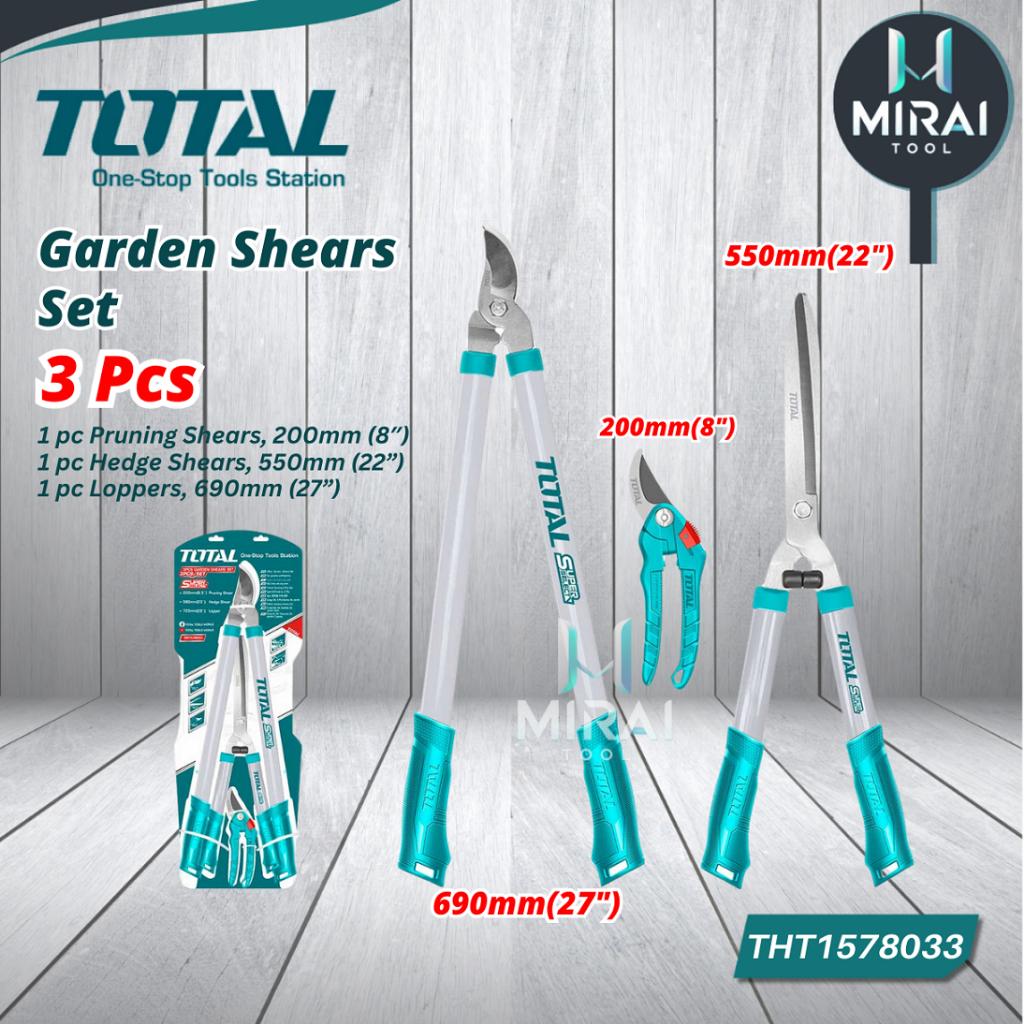 TOTAL THT1578033 3 Pcs Garden Shears Set (Pruning Shears, Hedge Shears ...