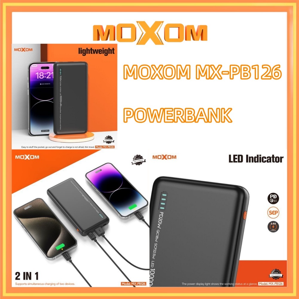 (NO COD) MOXOM MX-PB126 10000mAh PD20W QC18W SCP22.5W DUAL PORT POWER BANK | Shopee Malaysia