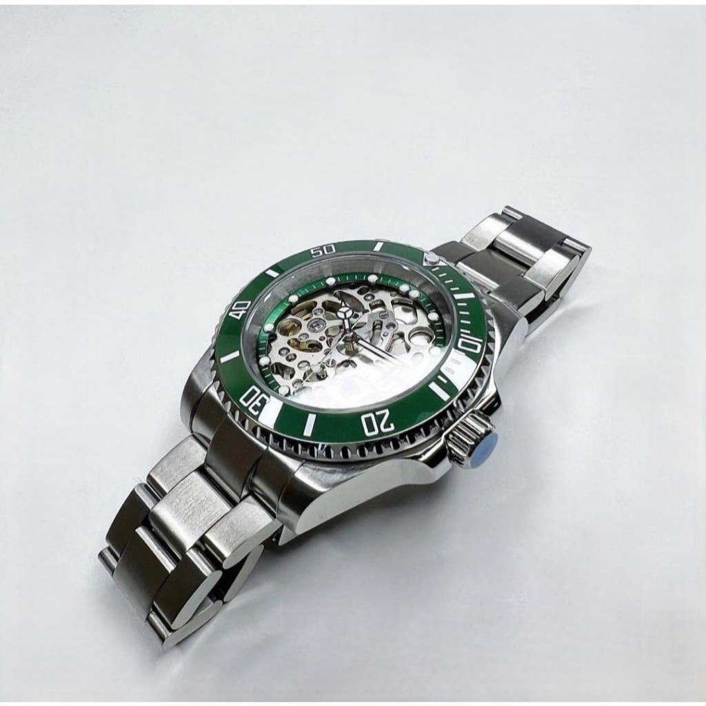 【40mm Hulk Green Skeleton Submariner】 Custom Seiko Mod Automatic Watch ...