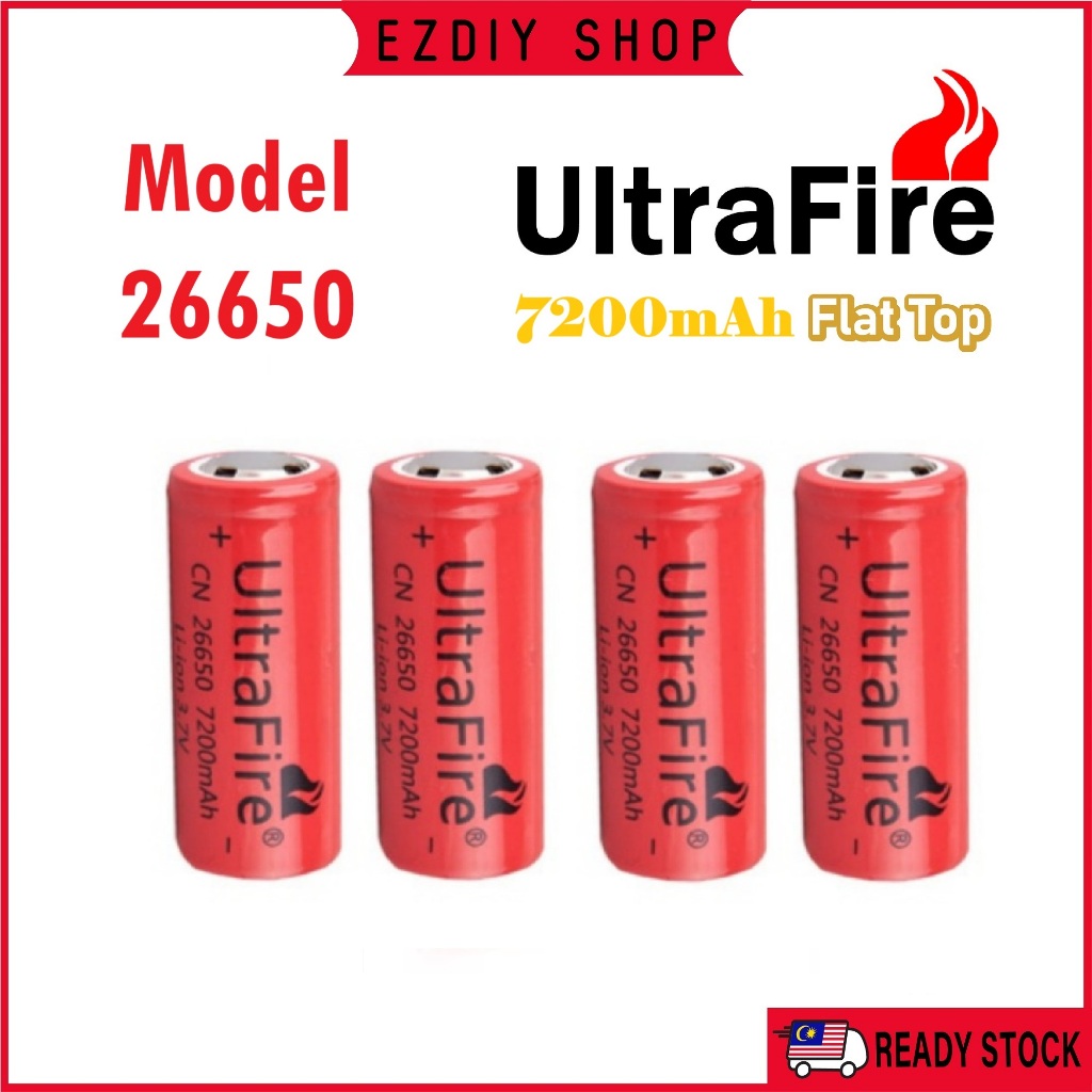 UltraFire 26650 Rechargeable 3.7v Li-Ion Battery Lithium Battery Flat ...