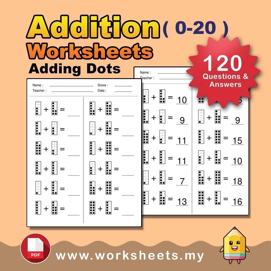 IGCSE Math ADDITION: Adding Dots Worksheets (0-20) 480 Q+A | IGCSE ...