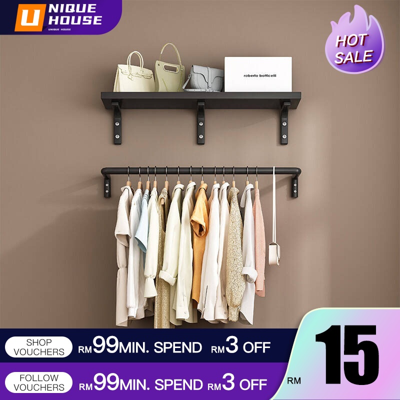 Clothes Bar Rak Baju Gantung Baju Hanging Rack Wall Mounted Shlef ...
