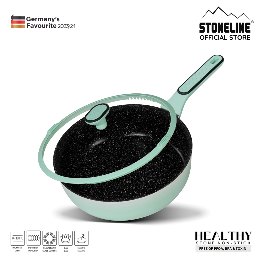 STONELINE® Deep Frying Pan 28 cm Mint | with Glass Lid | Shopee Malaysia