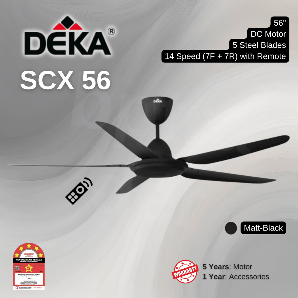 Deka SCX56 Remote DC Motor Ceiling Fan 56" 5 Blades (Matt-Black ...