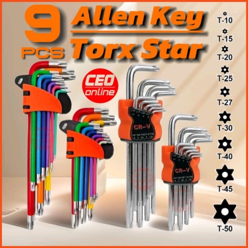 CEO 🇲🇾 9Pcs Allen Key Torx Star Colour Coded Silver CRV Wrench Sleeve ...