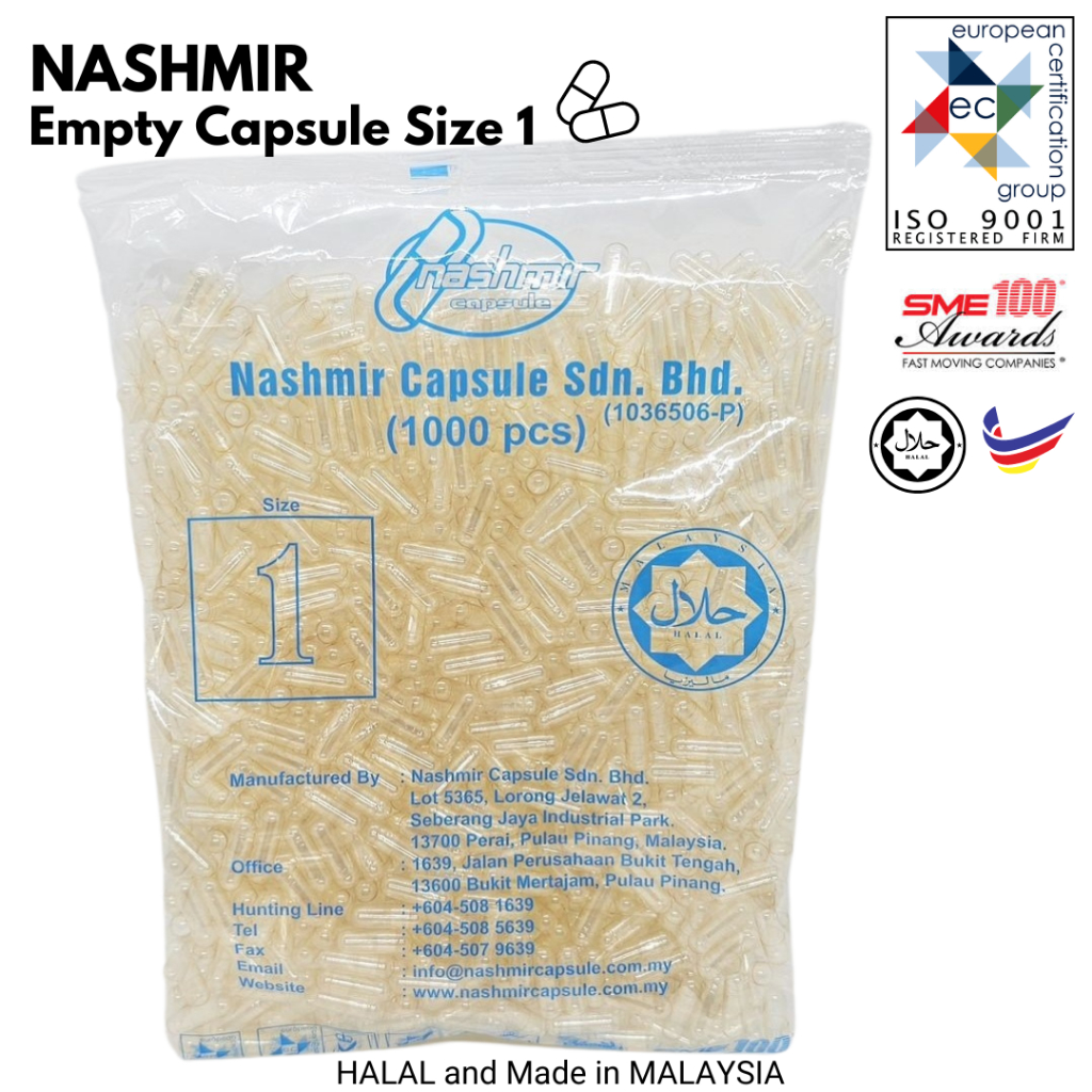 Nashmir Kapsul Kosong HALAL Size 1 (1000pcs) / Gelatin Empty Capsule ...