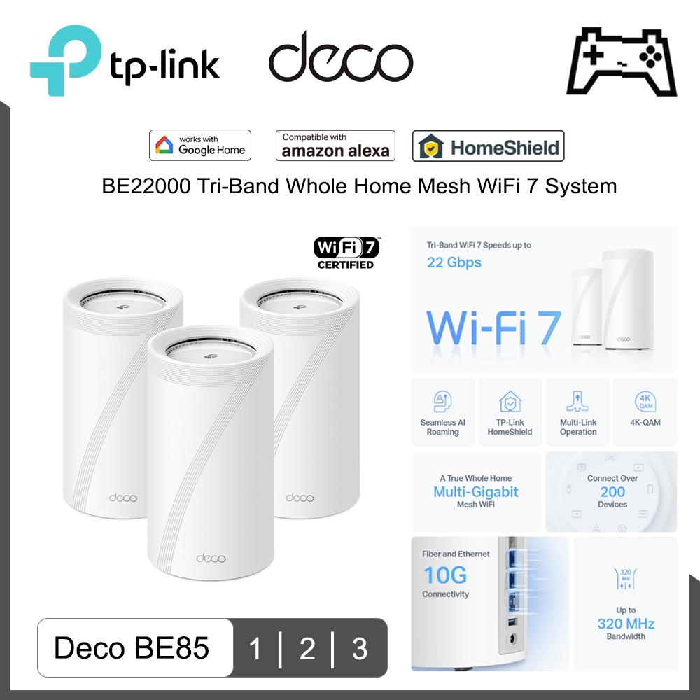 TP-Link Deco BE85 BE22000 22Gbps Tri-Band Whole Home Wireless WiFi 7 ...