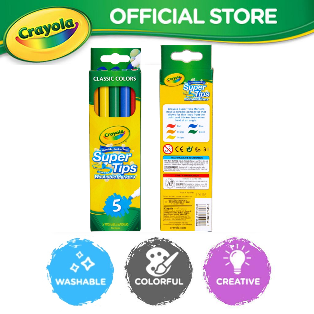 (NEW) Crayola Super Tips Classic Colors 5 Count Art & Craft Ages 3 ...