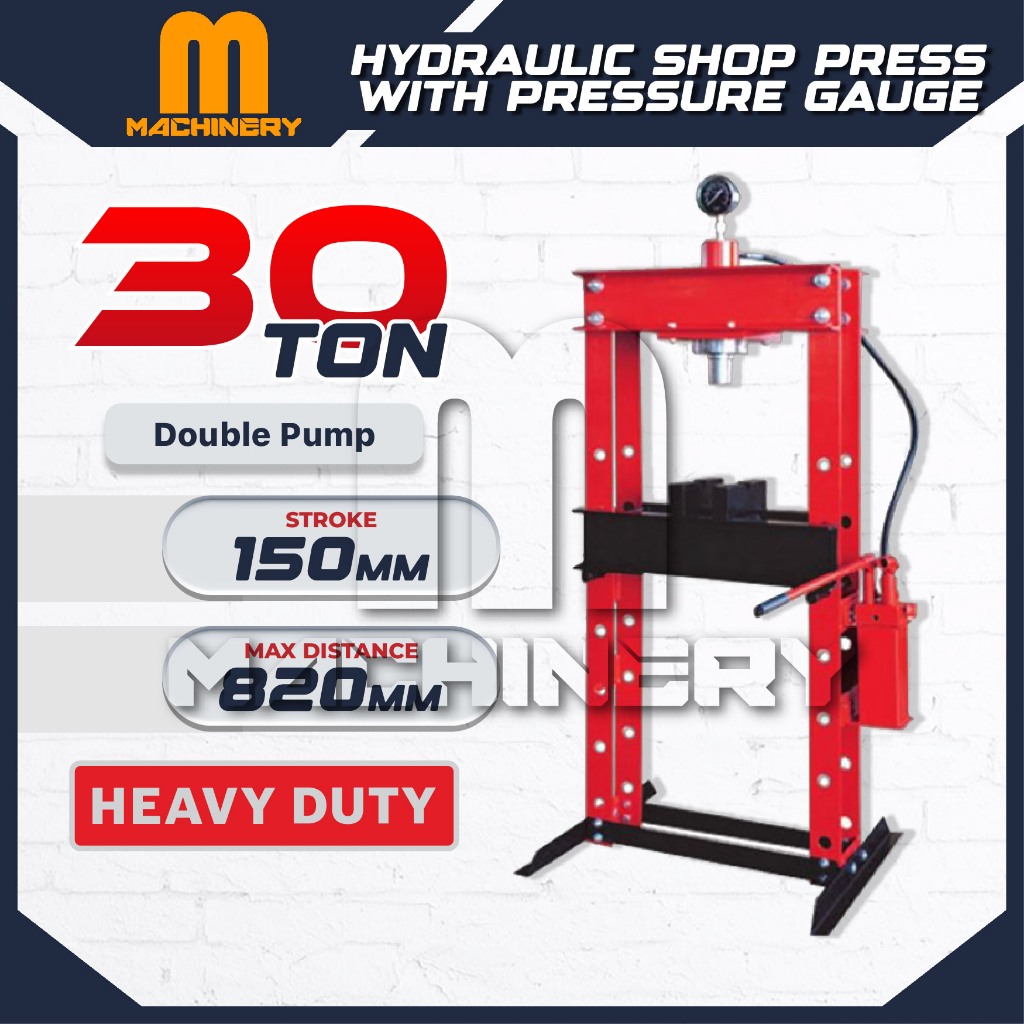 M.Machinery 30 TON Hydraulic Shop Press with Pressure Gauge (Double ...