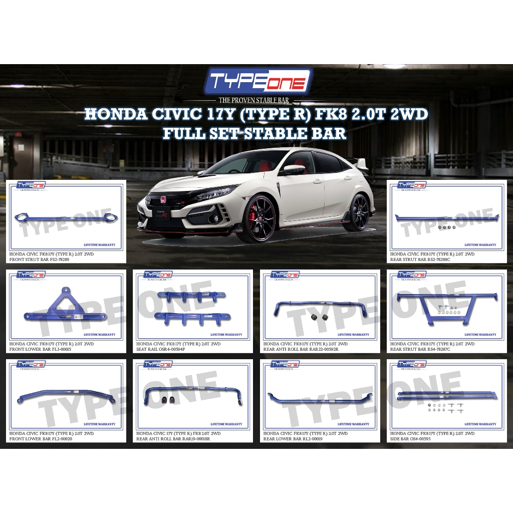 HONDA CIVIC FK8 TYPE R 2017 17Y 2.0T 2WD FULL SET STABLE BAR COLOUR ...