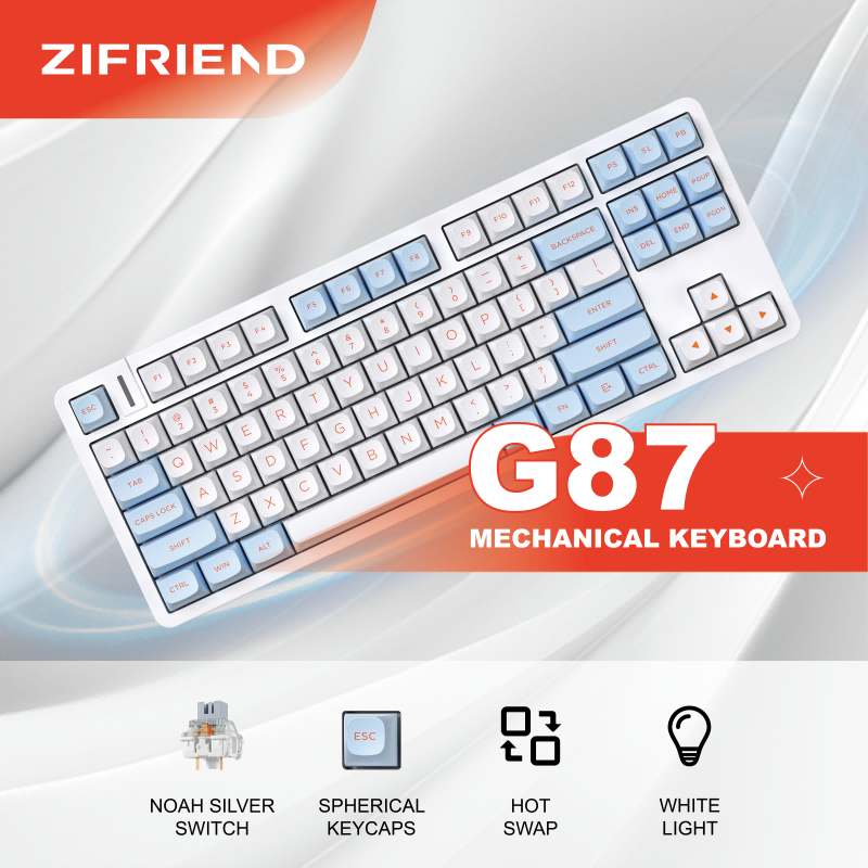 ZIFRIEND G87 Mechanical Keyboard 87 Keys Hot Swappable Silent Switch Rainbow light for gaming ...