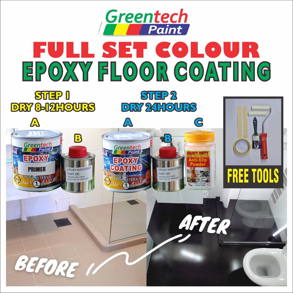 OFFER READY STOCK! ( FULL SET EPOXY COLOUR 1L ) Epoxy Floor Coating TOILET GREENTECH PAINT (FREE ...