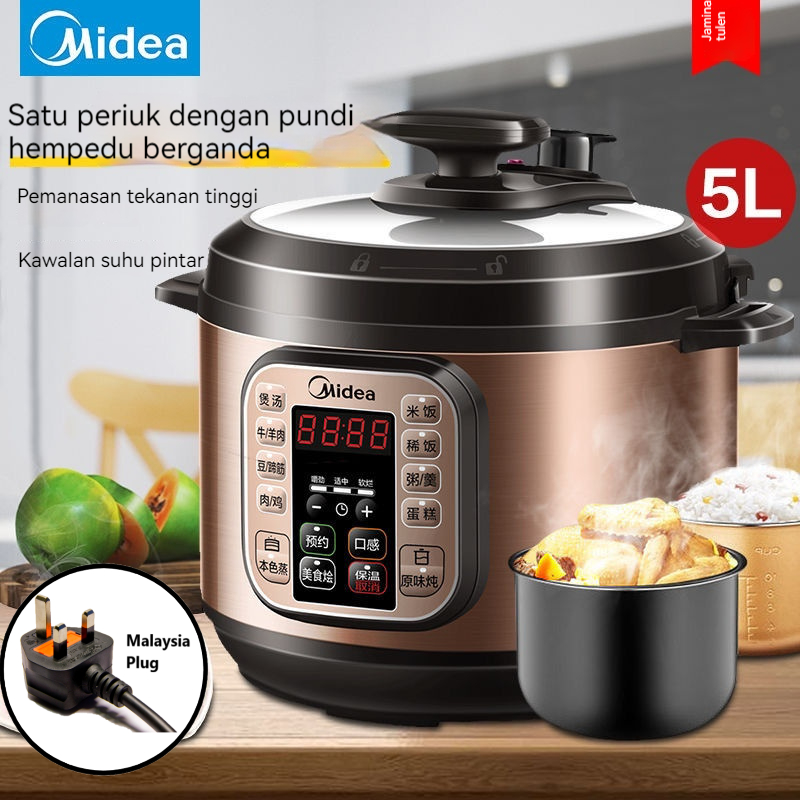 Midea MY-CS5025 Periuk Tekanan Elektrik Rumah 5L Periuk Tekanan Pelbagai Fungsi untuk 4-7 Orang ...