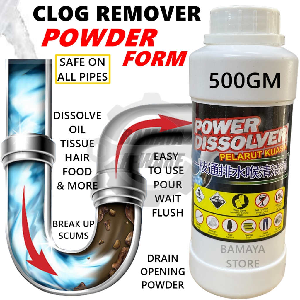 500GM SUPER Powder Drain Clog Remover for Sink & Toilet. Penghapus ...